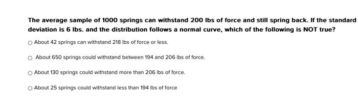 Solved The average sample of 1000 springs can withstand 200 | Chegg.com