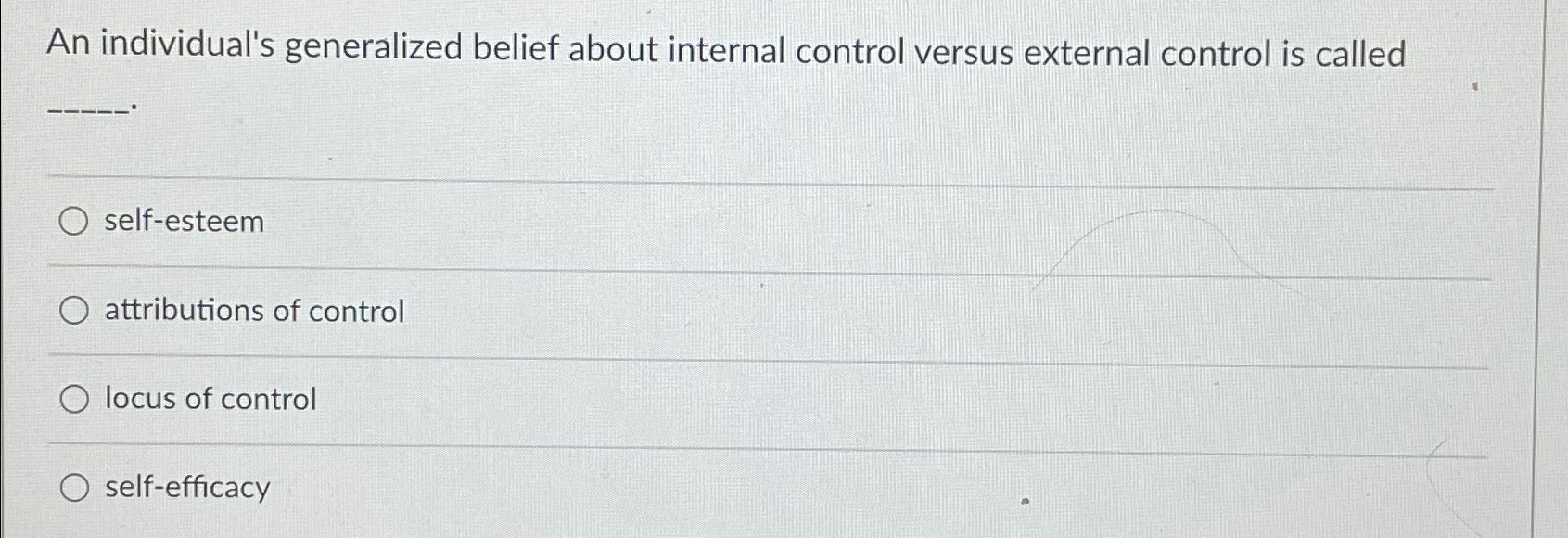 Solved An individual's generalized belief about internal | Chegg.com