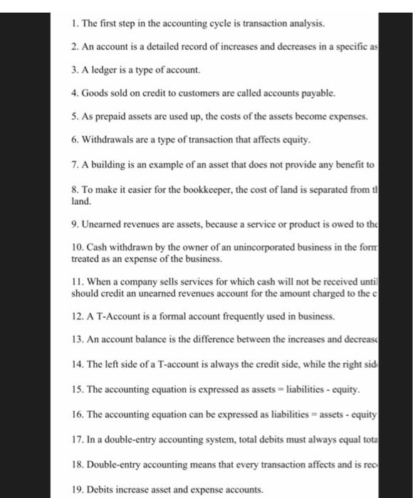 1. The first step in the accounting cycle is | Chegg.com