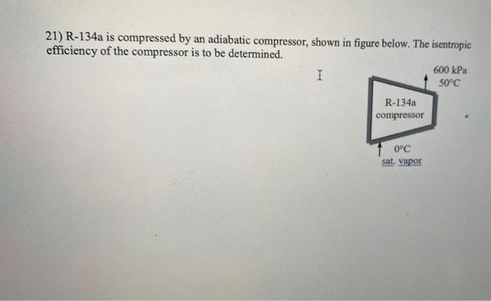 Solved 21) R-134a is compressed by an adiabatic compressor, | Chegg.com Solved 21) R-134a is compressed by an adiabatic compressor, | Chegg.com