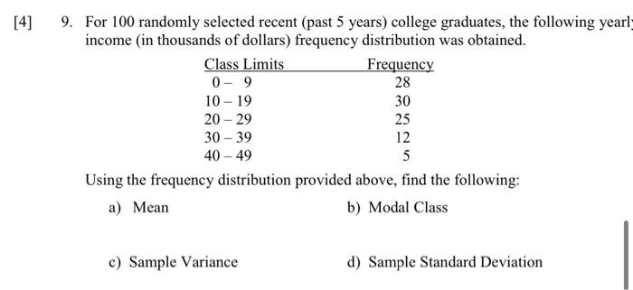 Solved [4] 28 30 9. For 100 randomly selected recent (past 5 | Chegg.com