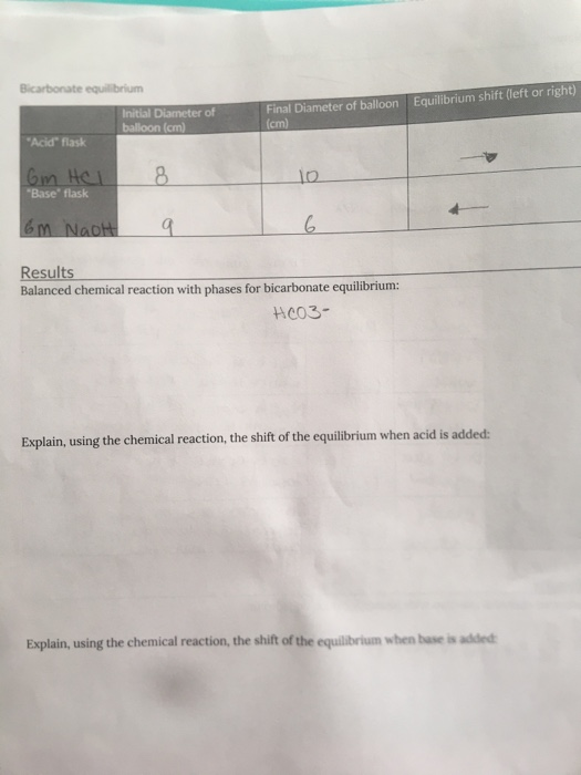 Solved Part B: Bicarbonate Equilibrium. 1) Balance chemical | Chegg.com