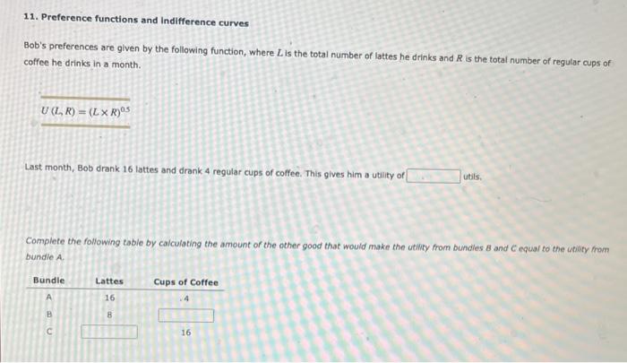Solved 11. Preference functions and Indifference curves | Chegg.com