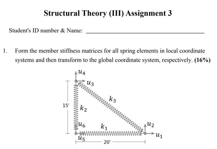 Solved Form the member stiffness matrices for all spring | Chegg.com
