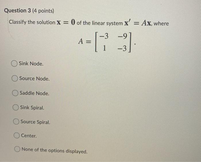 Solved Question 1 2 Points Classify The Solution X 0 Of 