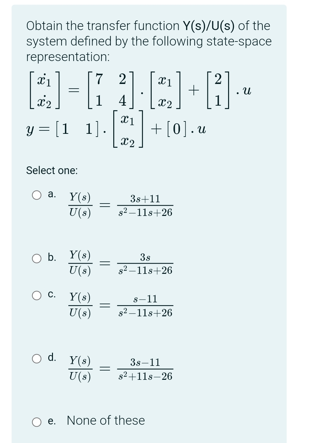 Solved Obtain the transfer function YsU(s) ﻿of the system | Chegg.com