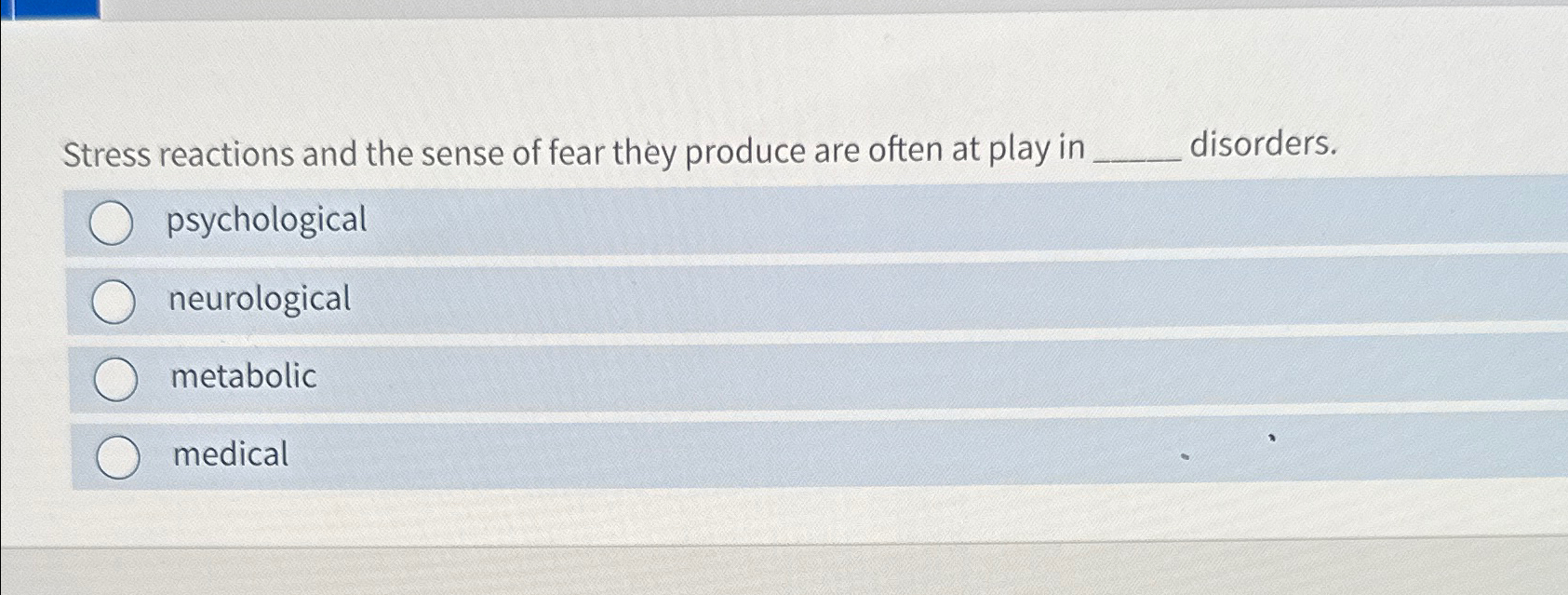 Solved Stress reactions and the sense of fear they produce | Chegg.com