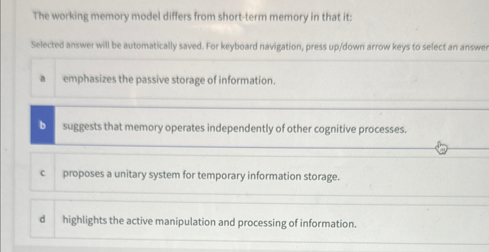 Solved The working memory model differs from short-term | Chegg.com