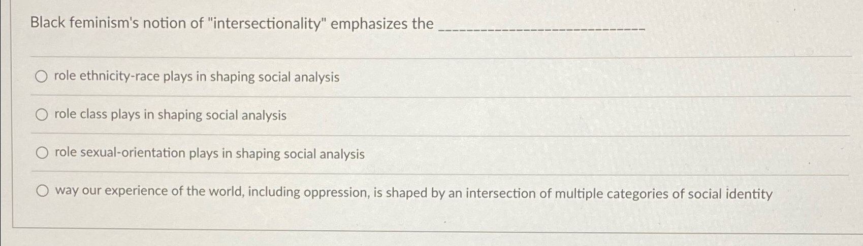 Black feminism's notion of "intersectionality" | Chegg.com