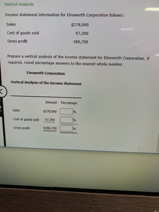 Solved Vertical Analysis Income statement information for | Chegg.com