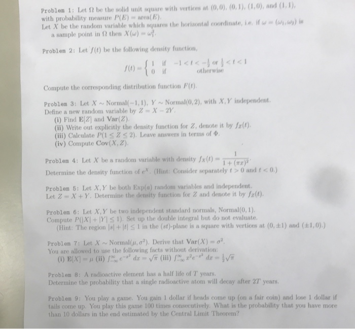 Problem 1: Lot be the solid unit quare with vertices | Chegg.com