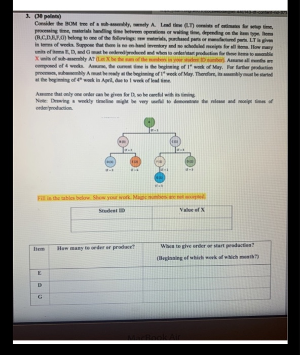 Solved -37 - - - C 6 3. (30 points) Consider the BOM tree of | Chegg.com