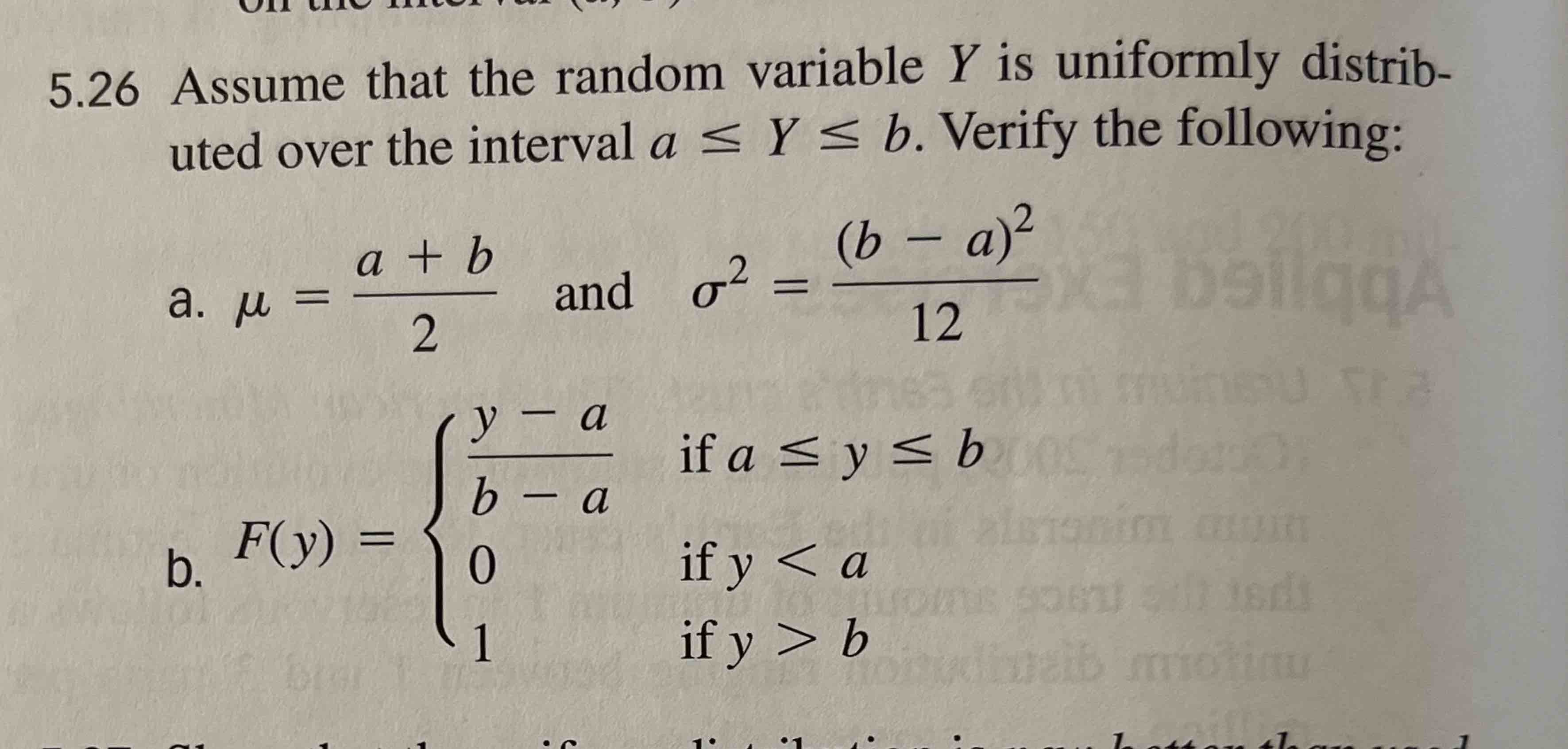Solved 5.26 ﻿Assume that the random variable Y ﻿is uniformly | Chegg.com