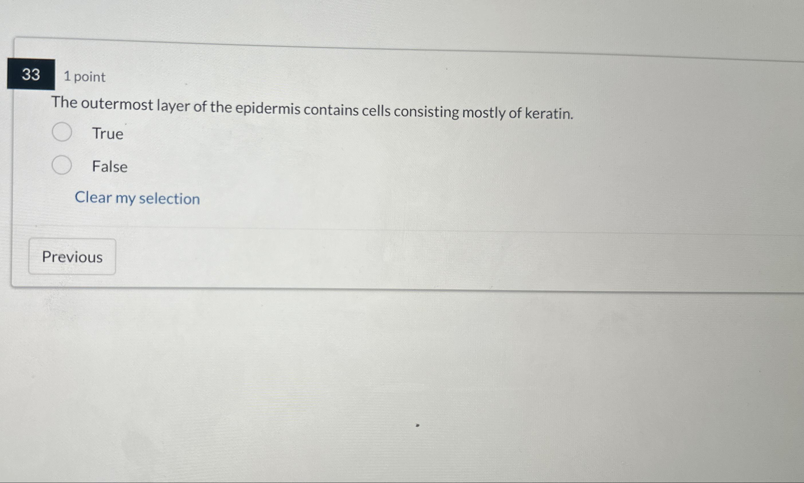 Solved 331 ﻿pointThe outermost layer of the epidermis | Chegg.com