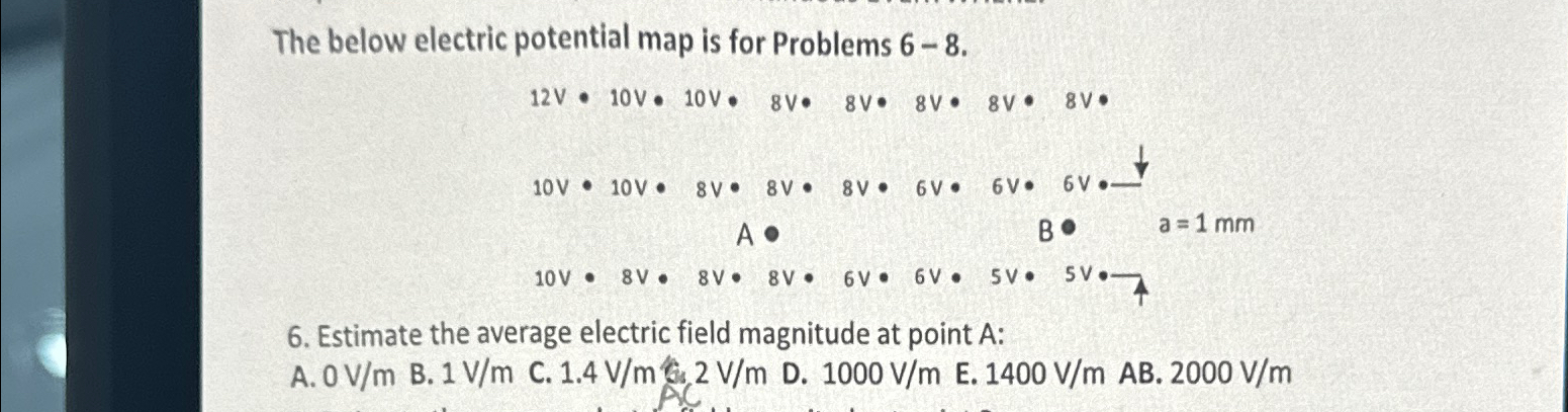 Solved The below electric potential map is for Problems | Chegg.com