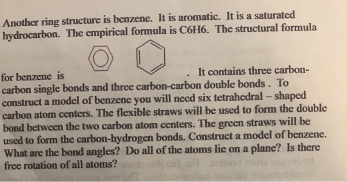 Solved Another ring structure is benzene. It is aromatic. It | Chegg.com