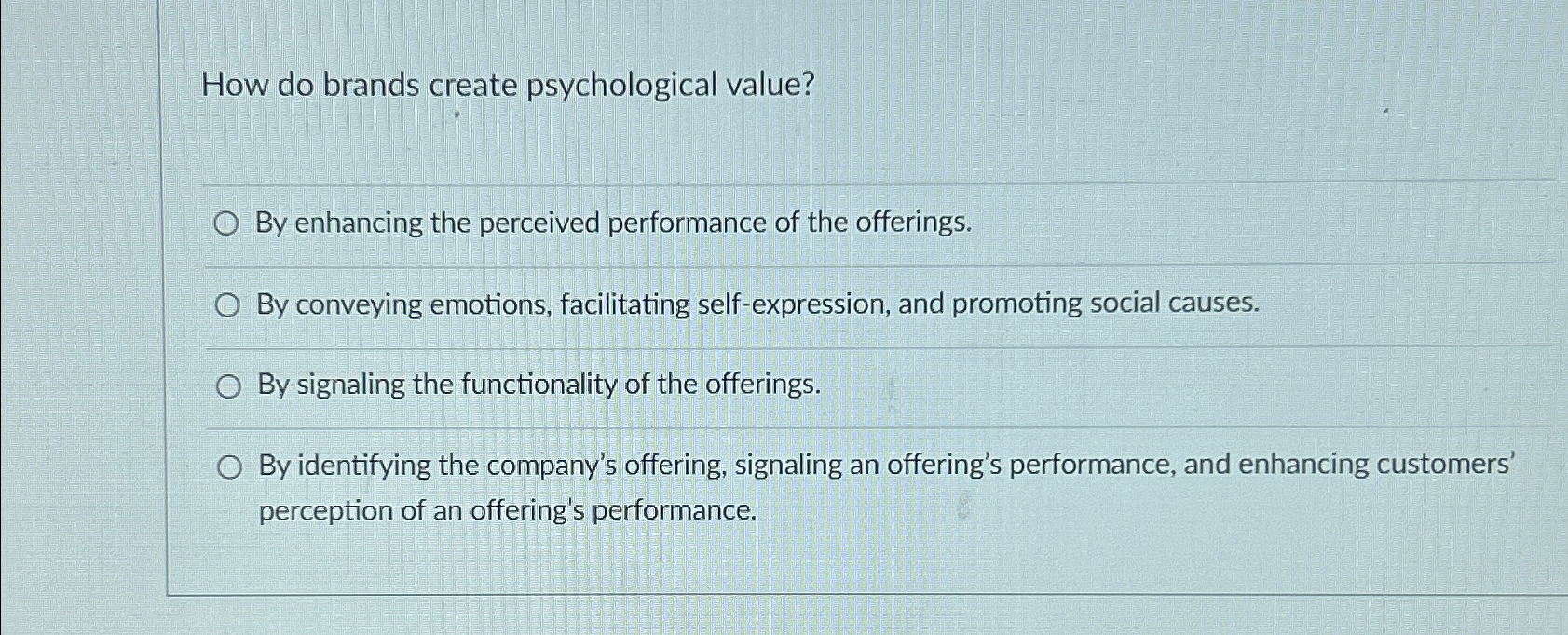 Solved How do brands create psychological value?By enhancing | Chegg.com