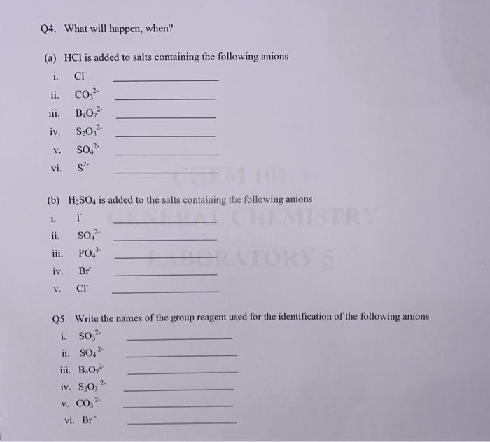 Solved LAB MANUAL LAB 4 CHEMICAL TESTS FOR ANIONS CHEM 101 | Chegg.com