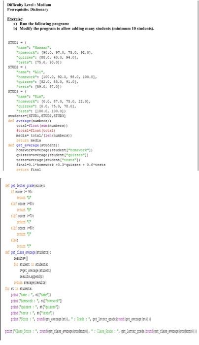 Solved Prerequisite: Dictienary Exercis:; a) Run the | Chegg.com