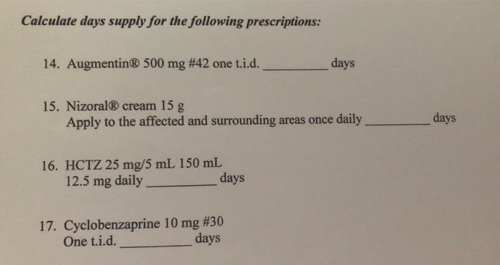 Solved Calculate days supply for the following | Chegg.com