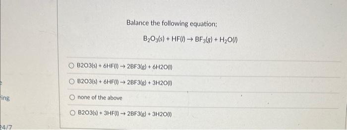 Solved Balance the following equation: | Chegg.com