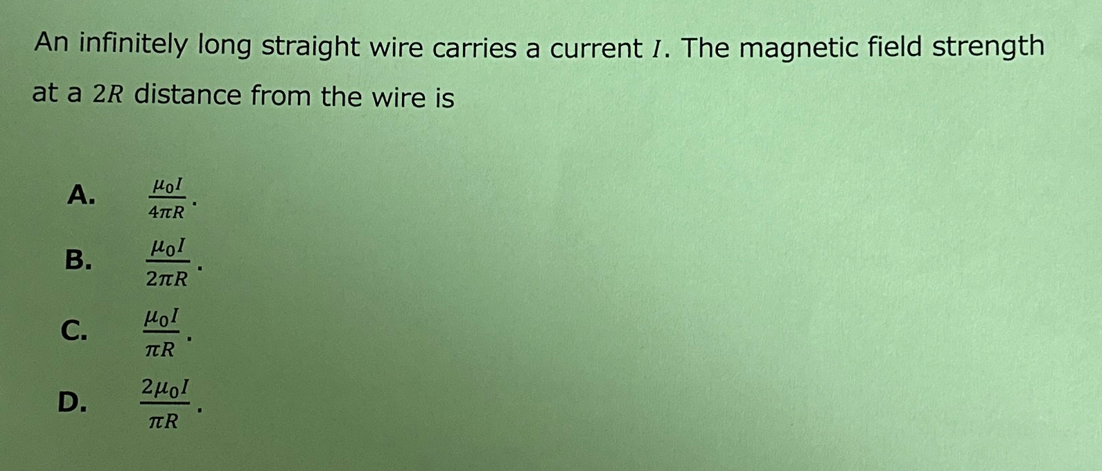 Solved An infinitely long straight wire carries a current I. | Chegg.com