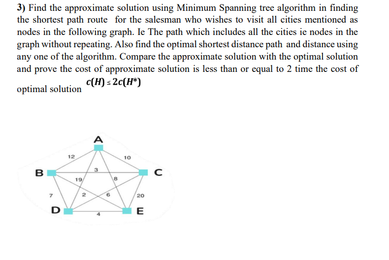 Find the approximate solution using Minimum Spanning | Chegg.com