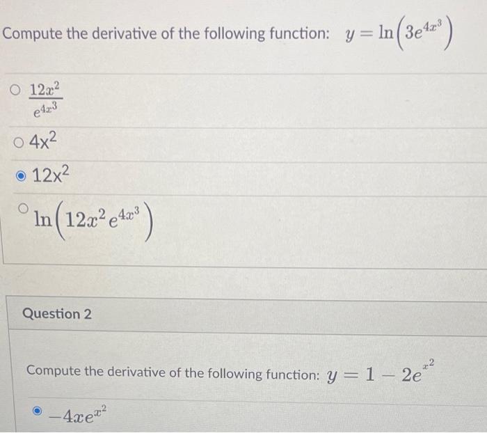 Solved Compute the derivative of the following function: | Chegg.com