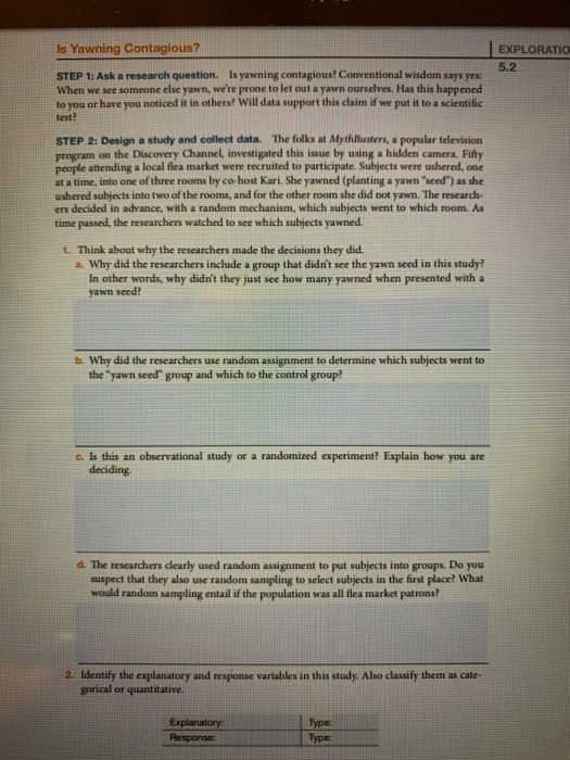 EXPLORATIO Is Yawning Contagious? STEP 1: Ask a | Chegg.com