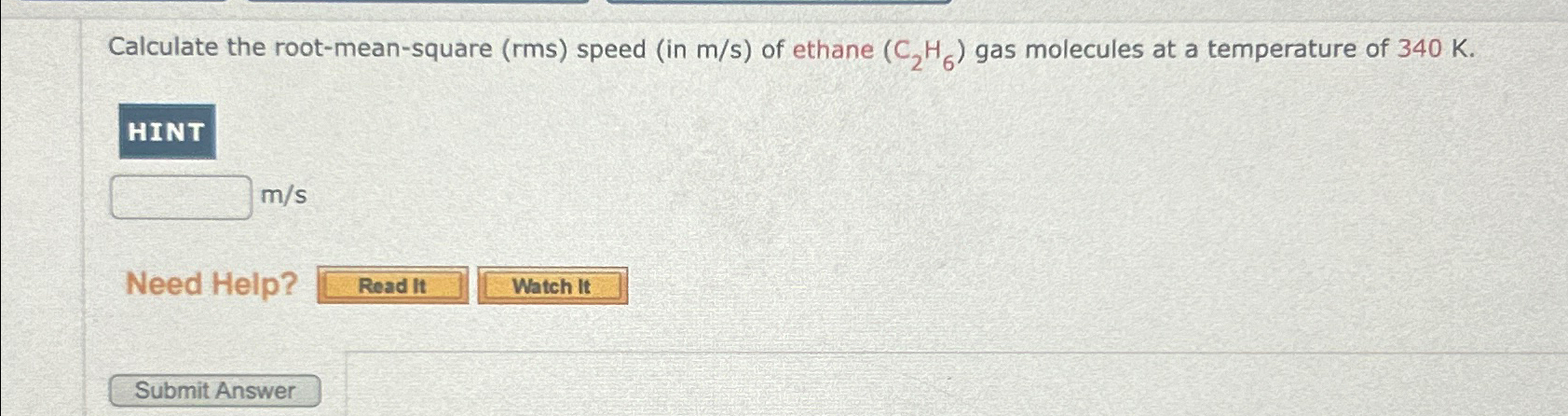 Solved Calculate the root-mean-square ( rms ﻿speed (in ms ) | Chegg.com