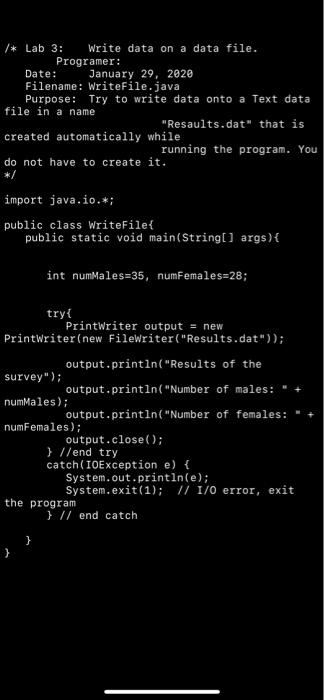 Solved Try to wtite data onto a Text data file in a name | Chegg.com