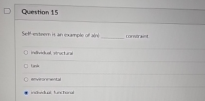 Solved Question 15Self-esteem is an example of a(n) | Chegg.com