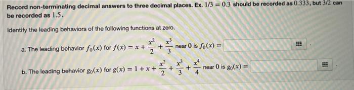 Solved Record non-terminating decimal answers to three | Chegg.com