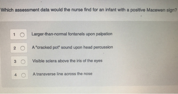 Solved Which assessment data would the nurse find for an | Chegg.com