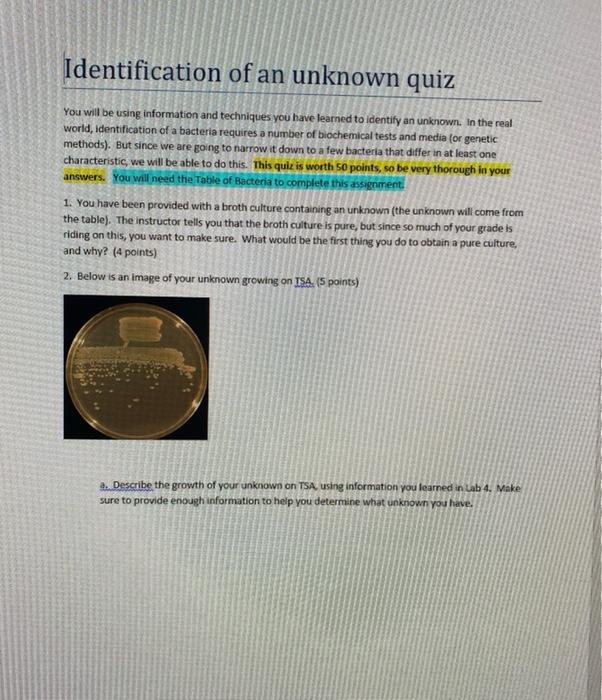 Identification of an unknown quiz You will be using | Chegg.com