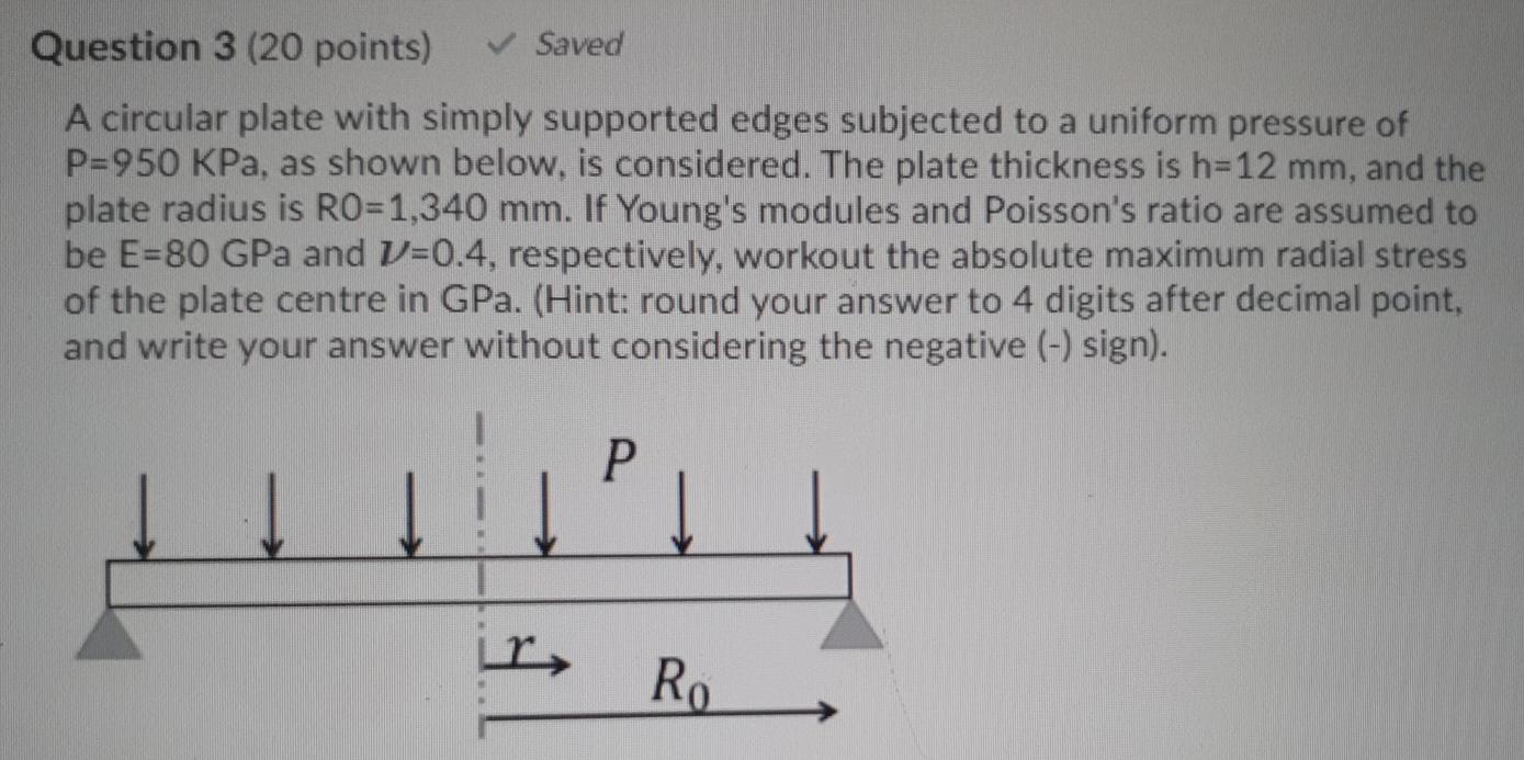 Solved Question 3 (20 points) Saved A circular plate with | Chegg.com