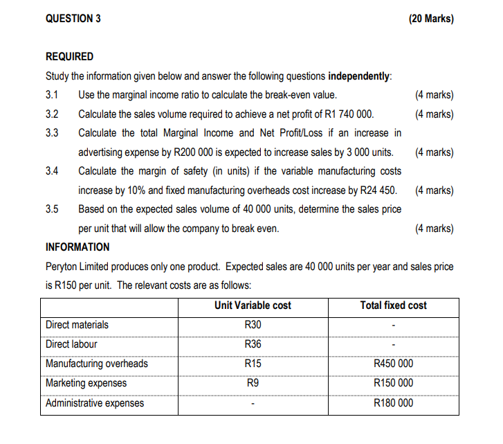 Solved QUESTION 3(20 ﻿Marks)REQUIREDStudy the information | Chegg.com