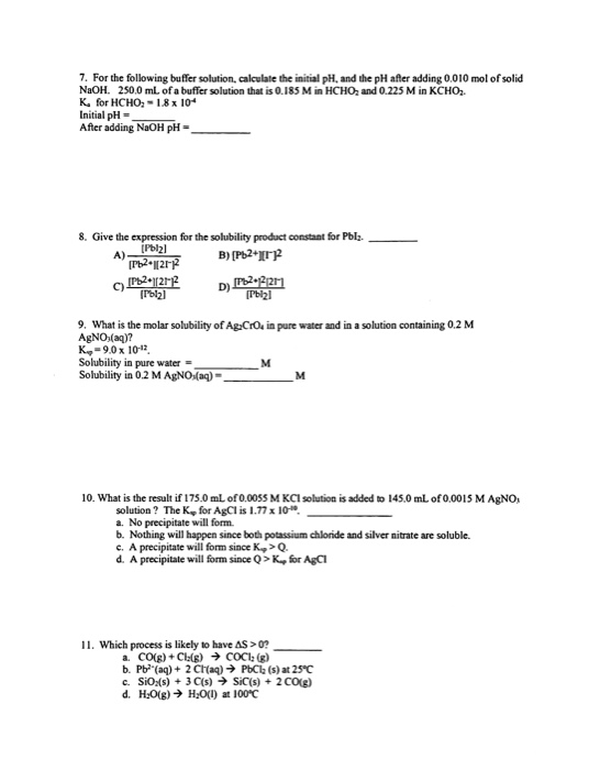 Solved 7. For the following buffer solution, calculate the | Chegg.com