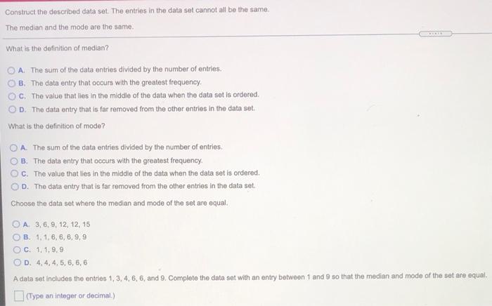 Solved Construct the described data set. The entries in the | Chegg.com