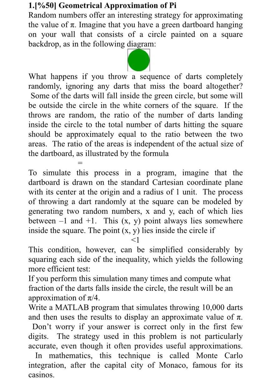Solved 1.[%50] Geometrical Approximation of Pi Random | Chegg.com