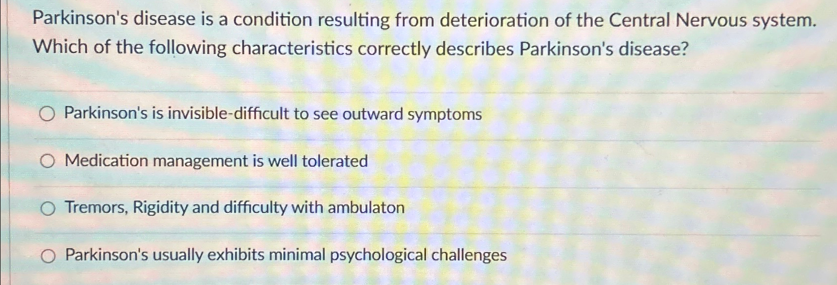 Solved Parkinson's disease is a condition resulting from | Chegg.com