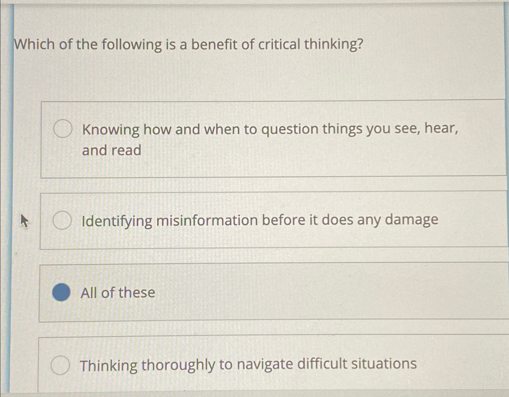 Solved Which of the following is a benefit of critical | Chegg.com