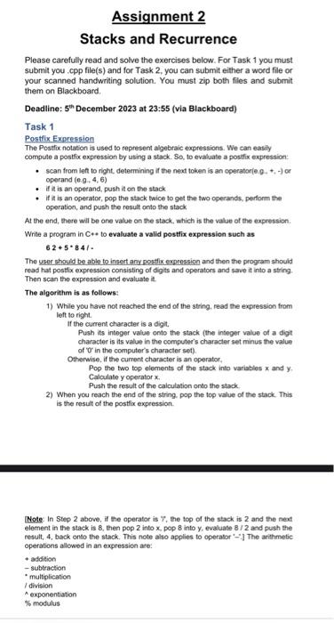 Solved Stacks and Recurrence Please carefully read and solve | Chegg.com