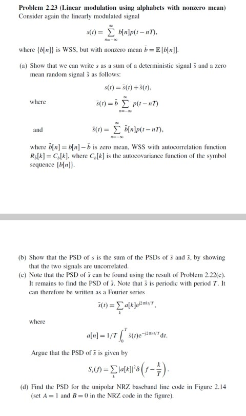 Problem 2.23 (Linear modulation using alphabets with | Chegg.com