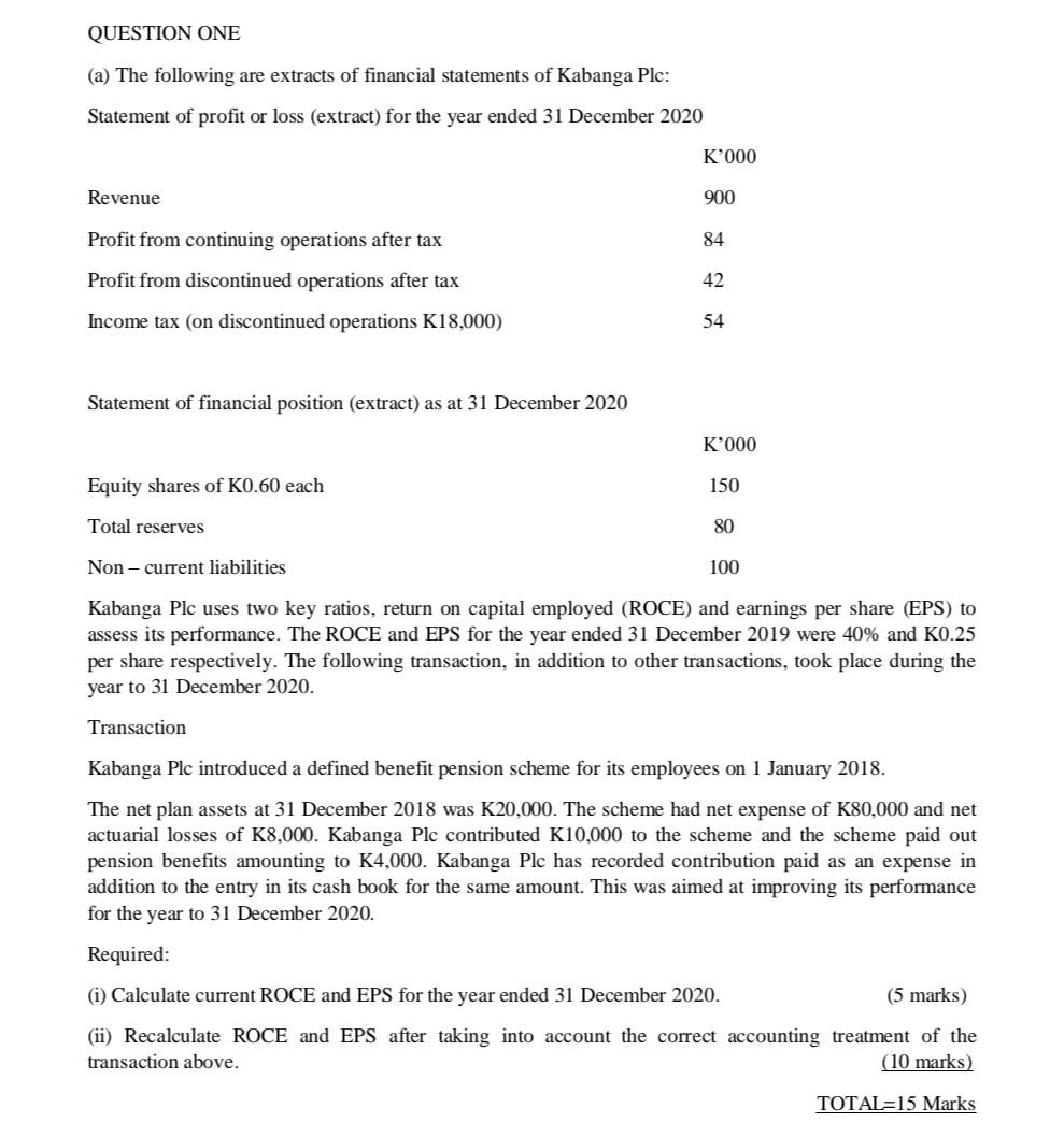 Solved QUESTION ONE (a) The following are extracts of | Chegg.com