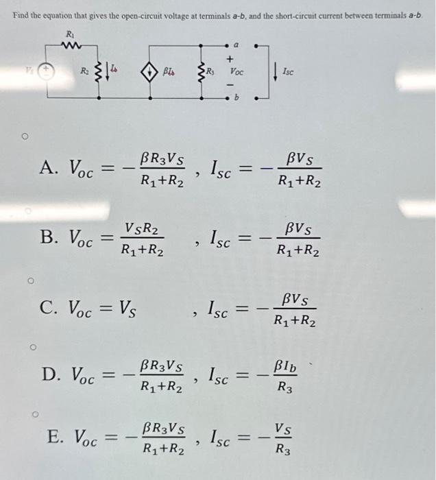 Solved Find the equation that gives the open-circuit voltage | Chegg.com