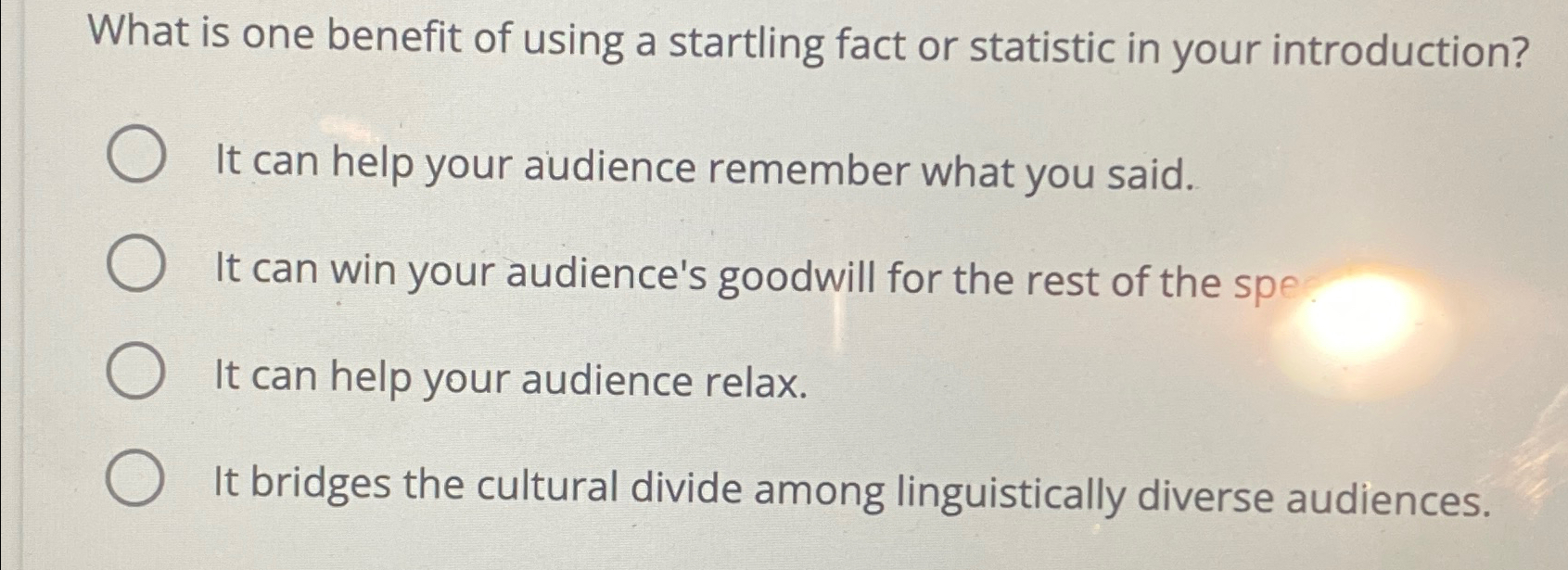 Solved What is one benefit of using a startling fact or | Chegg.com
