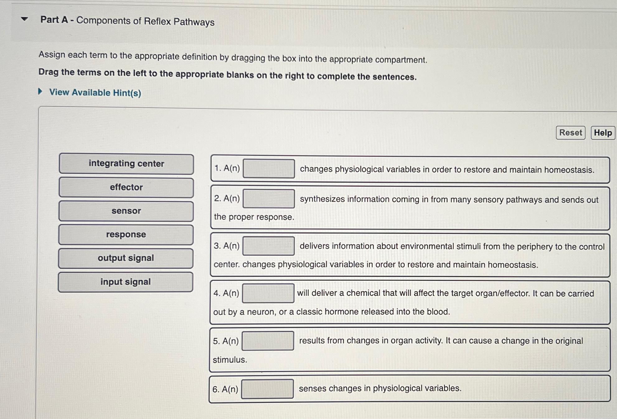 Solved Part A - ﻿Components of Reflex PathwaysAssign each | Chegg.com