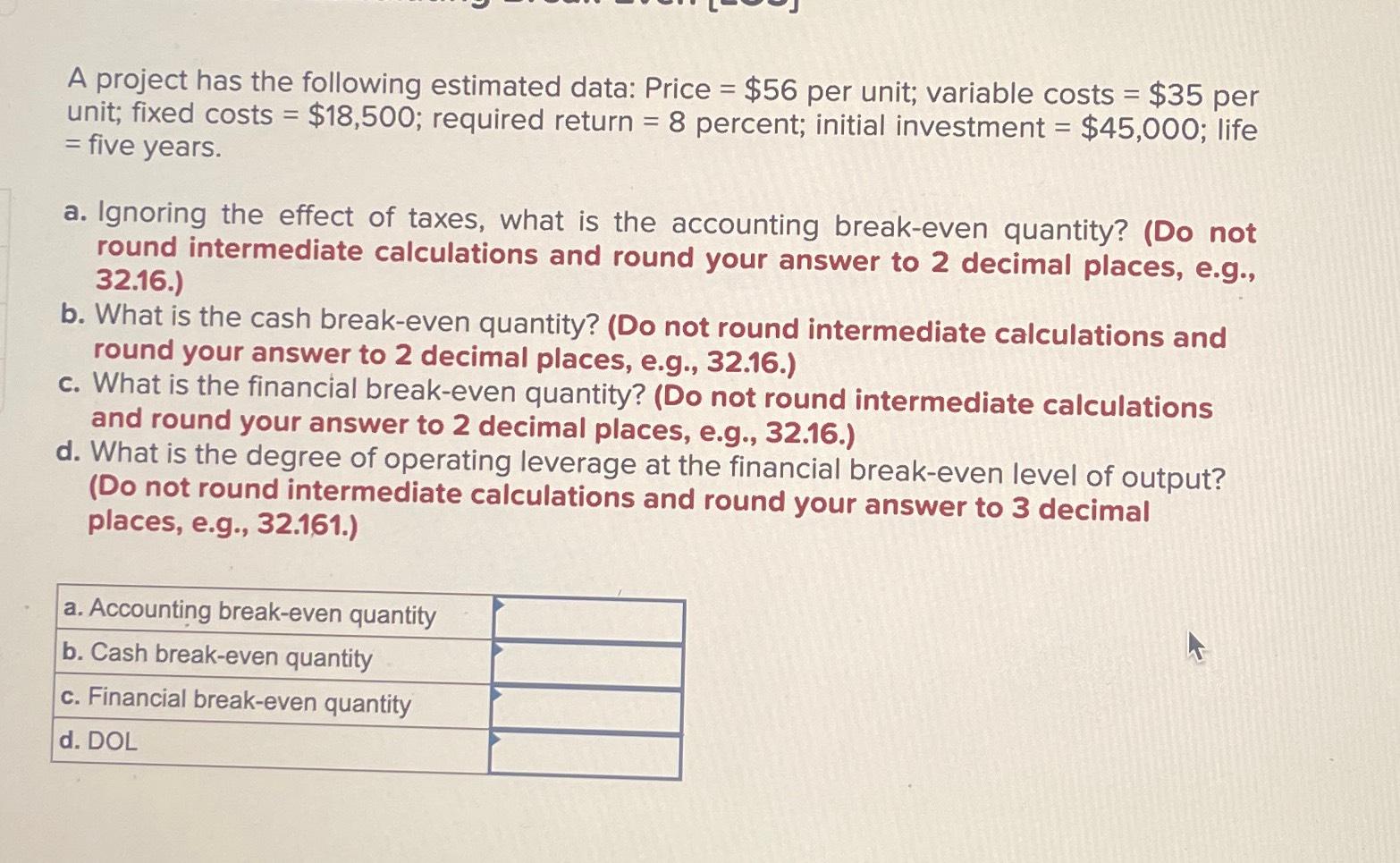 Solved A project has the following estimated data: Price | Chegg.com