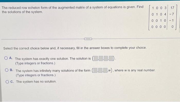 Solved The reduced row echelon form of the augmented matrix | Chegg.com